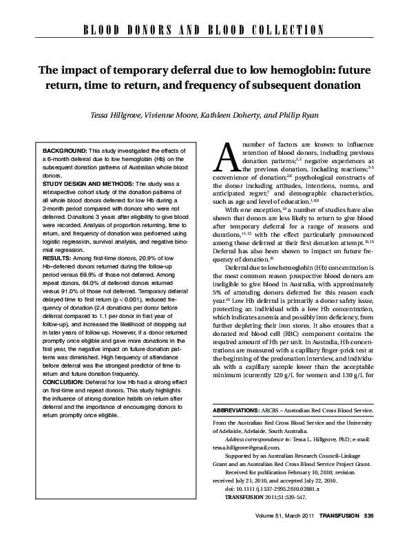 (PDF) The impact of temporary deferral due to low hemoglobin: future ...