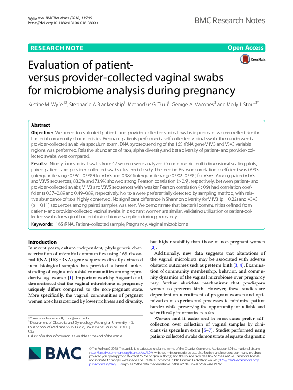 (PDF) Evaluation of patient- versus provider-collected vaginal swabs for microbiome analysis ...
