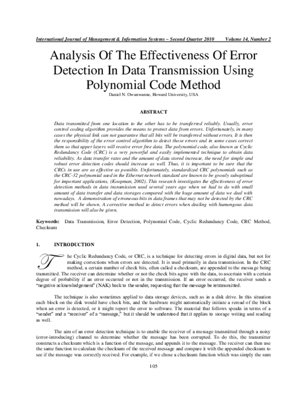 (PDF) Analysis Of The Effectiveness Of Error Detection In Data Transmission Using Polynomial ...