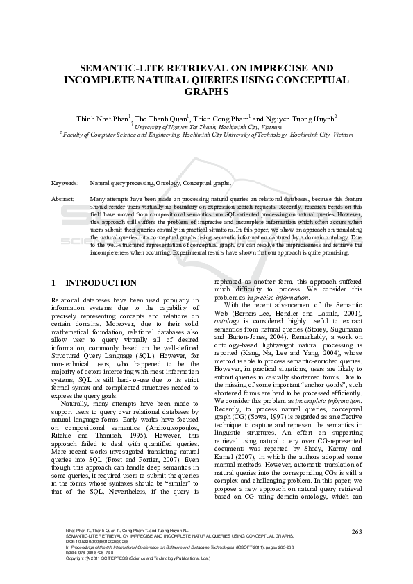 Pdf Semantic Lite Retrieval On Imprecise And Incomplete Natural Queries Using Conceptual
