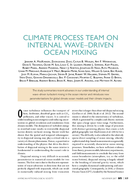 (PDF) Climate Process Team on Internal-Wave Driven Ocean Mixing