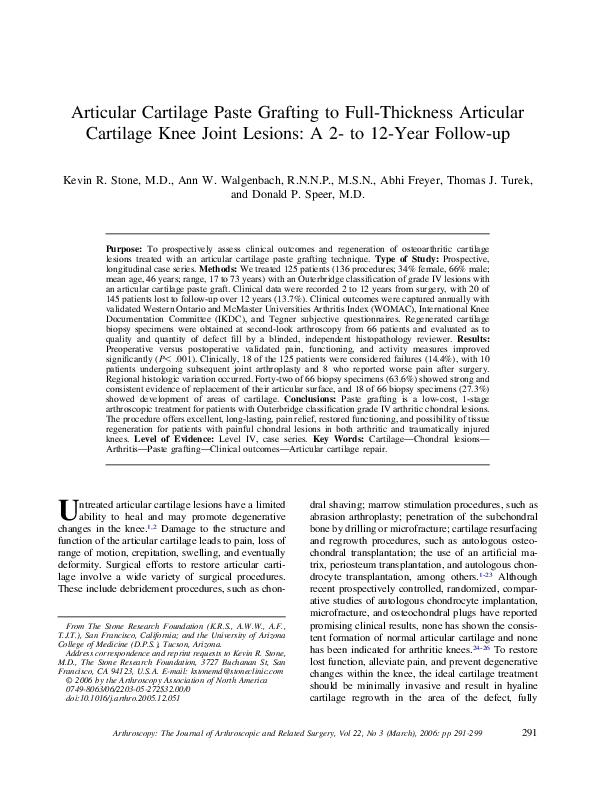(PDF) Articular Cartilage Paste Grafting to Full-Thickness Articular ...