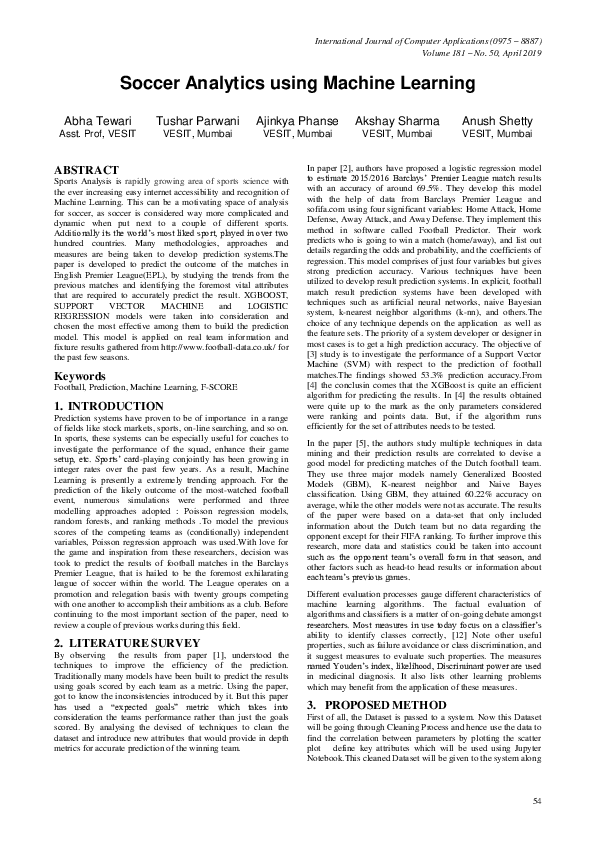Pdf Soccer Analytics Using Machine Learning