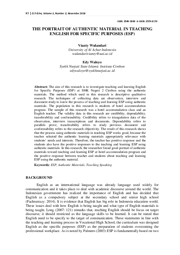 (PDF) The Portrait of Authentic Material in Teaching English for ...