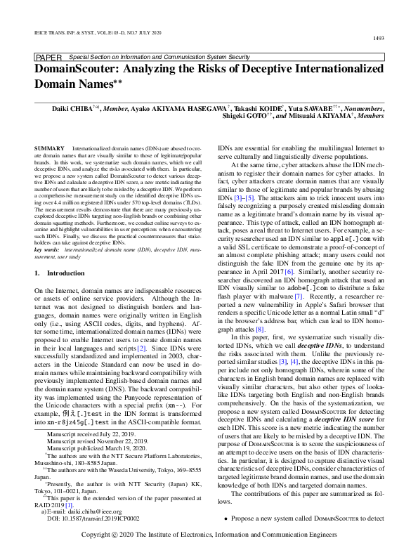 (PDF) DomainScouter: Analyzing the Risks of Deceptive Internationalized ...