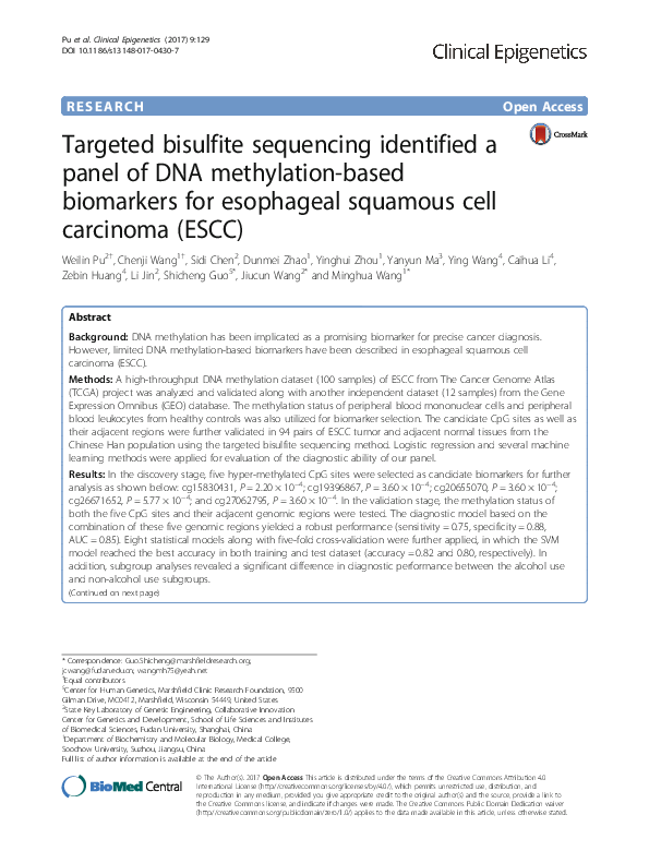 (PDF) Targeted bisulfite sequencing identified a panel of DNA methylation-based biomarkers for ...