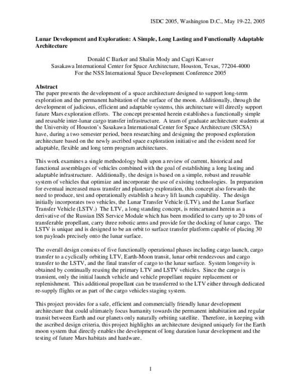 (PDF) Lunar Development and Exploration: A Simple, Long Lasting and Functionally Adaptable ...