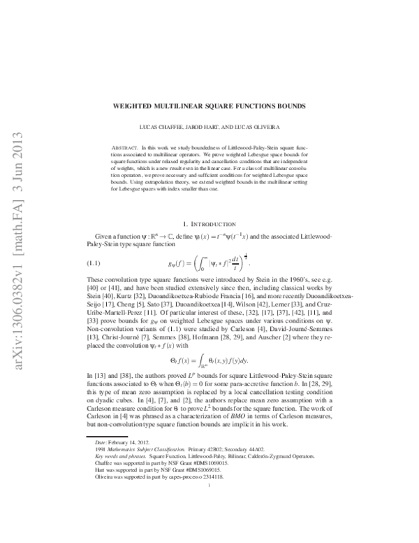 (PDF) Weighted multilinear square functions bounds