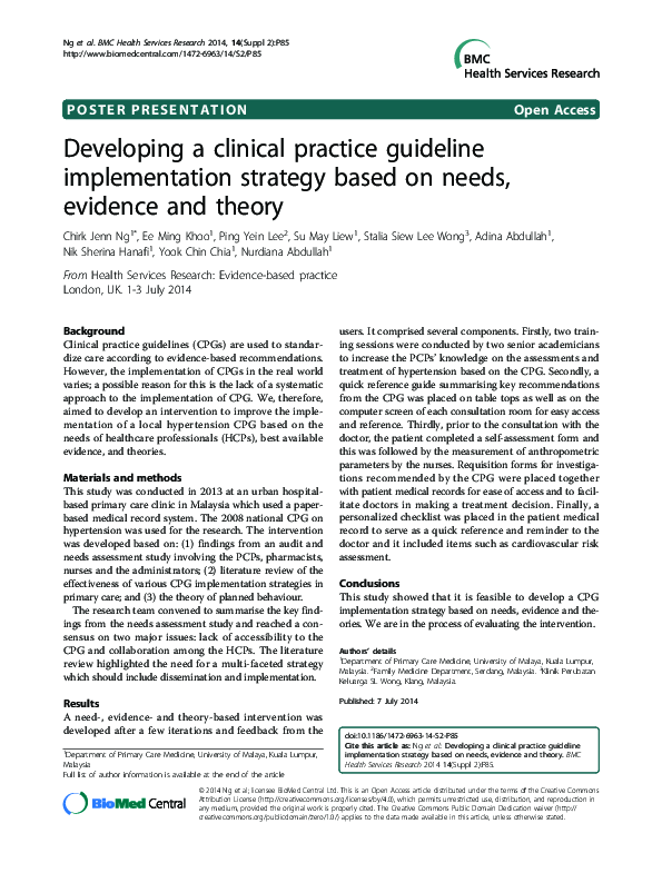 (PDF) Developing a clinical practice guideline implementation strategy ...