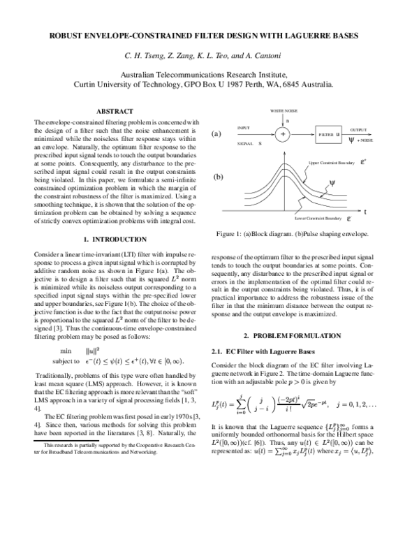 (PDF) Robust envelope-constrained filter design with Laguerre bases | Antonio Cantoni - Academia.edu