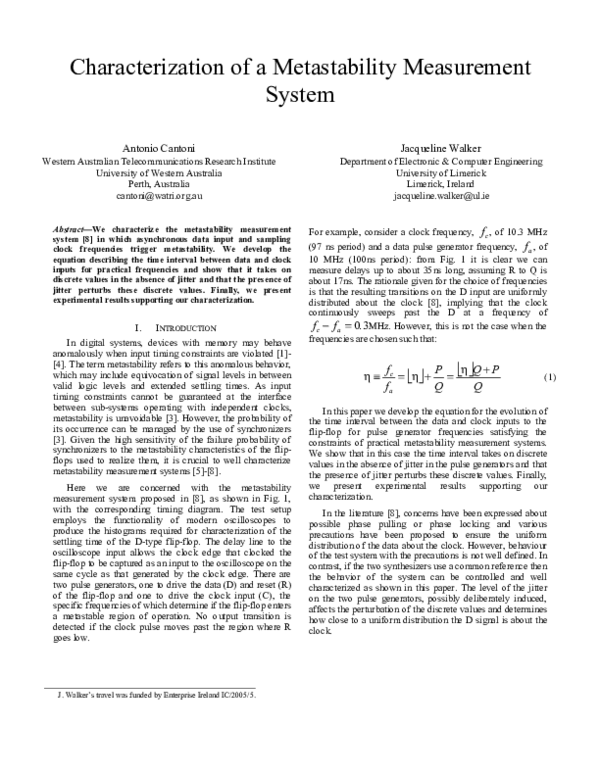 (PDF) Characterization of a metastability measurement system
