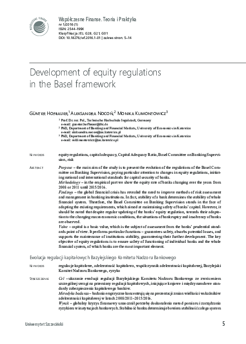 (PDF) Development of equity regulations in the Basel framework