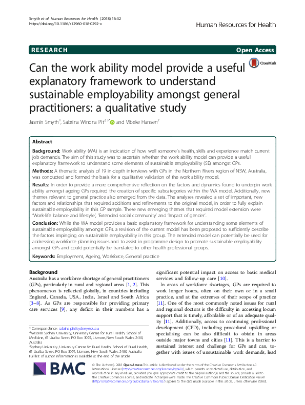 (PDF) Can the work ability model provide a useful explanatory framework ...
