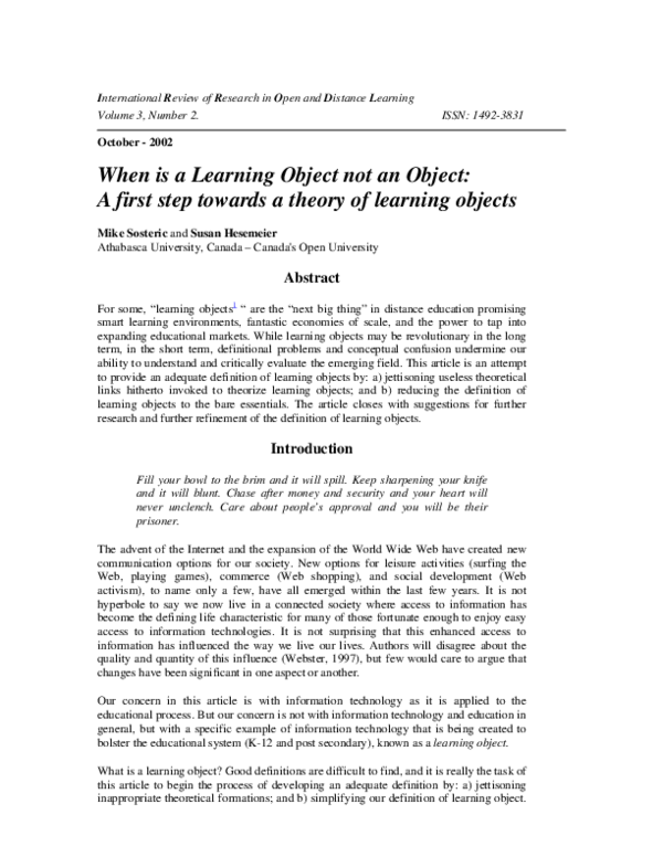 (PDF) When is a Learning Object not an Object: A first step towards a ...