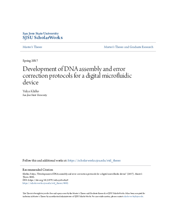 Pdf Development Of Dna Assembly And Error Correction Protocols For A
