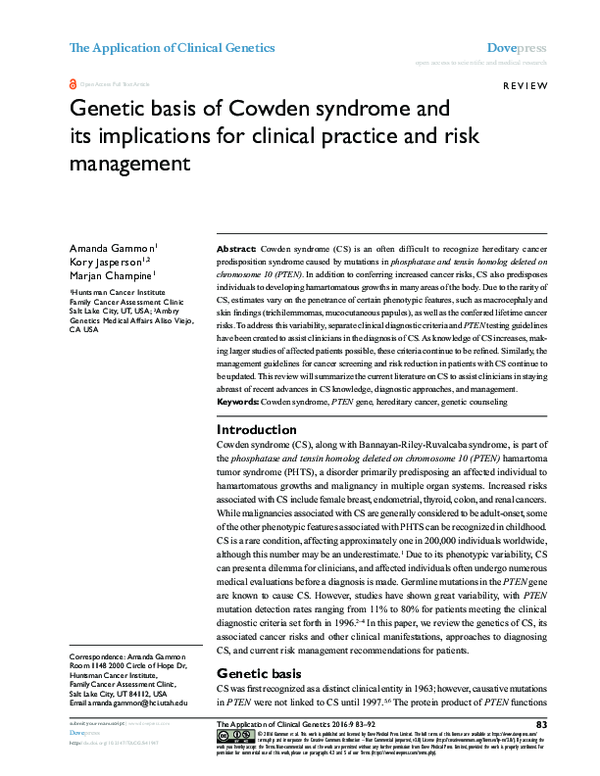 (PDF) Genetic basis of Cowden syndrome and its implications for ...