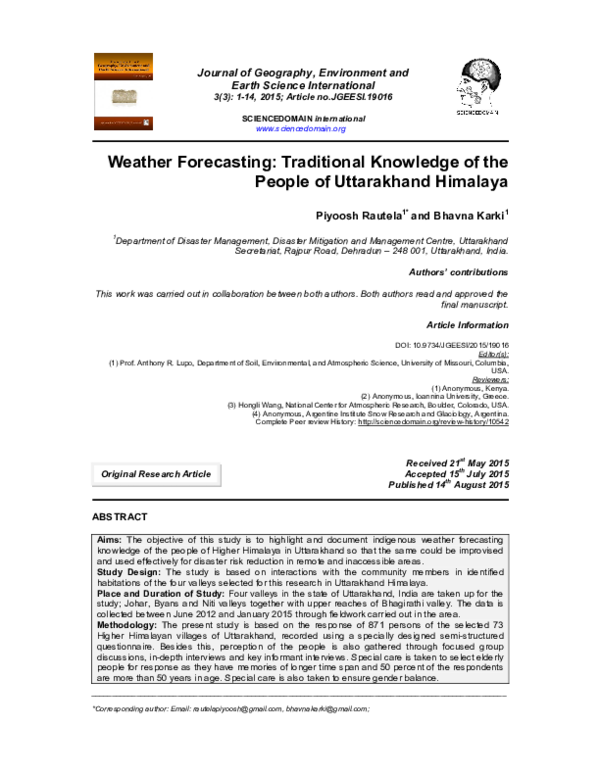 (PDF) Weather Forecasting: Traditional Knowledge of the People of ...