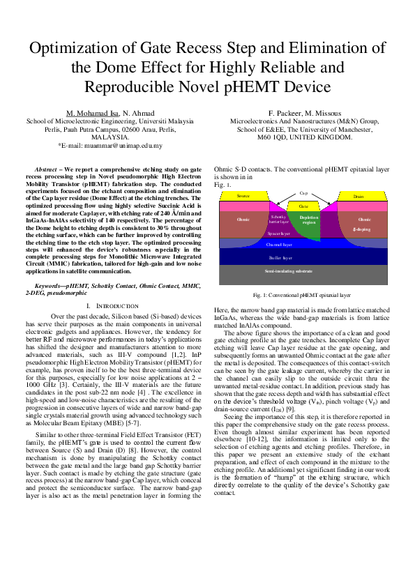 (PDF) Optimization of Gate Recess Step and Elimination of the Dome ...
