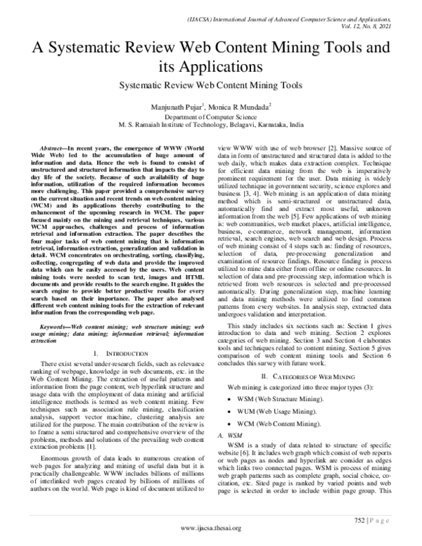 (PDF) A Systematic Review Web Content Mining Tools and its Applications