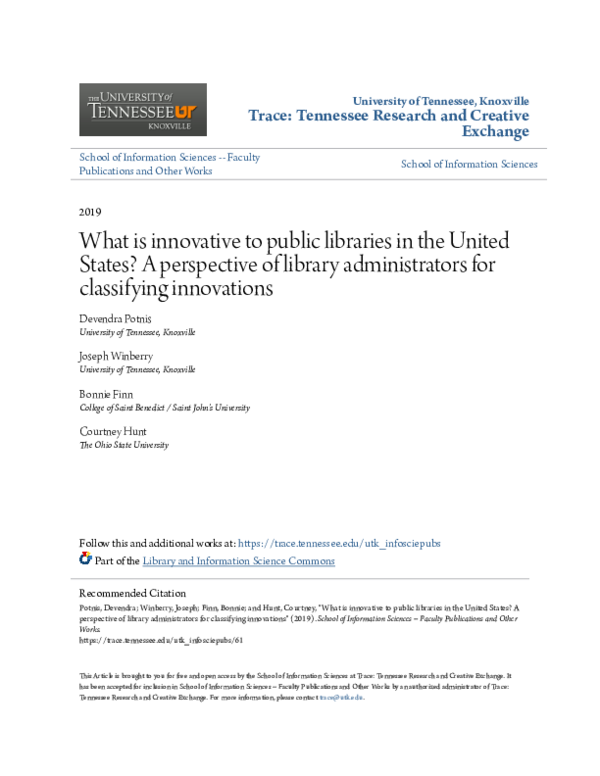 (PDF) What is innovative to public libraries in the United States? A ...