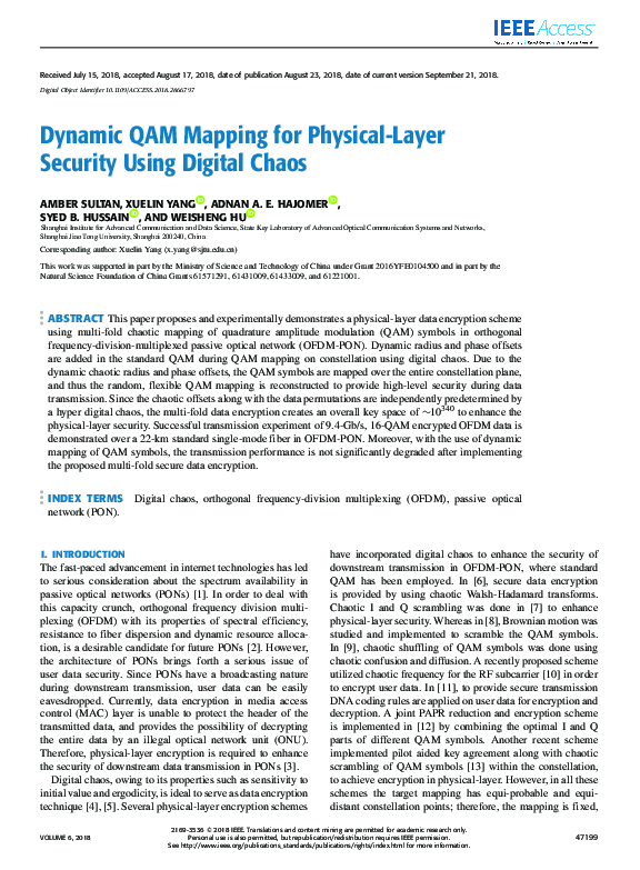 (PDF) Dynamic QAM Mapping for Physical-Layer Security Using Digital Chaos