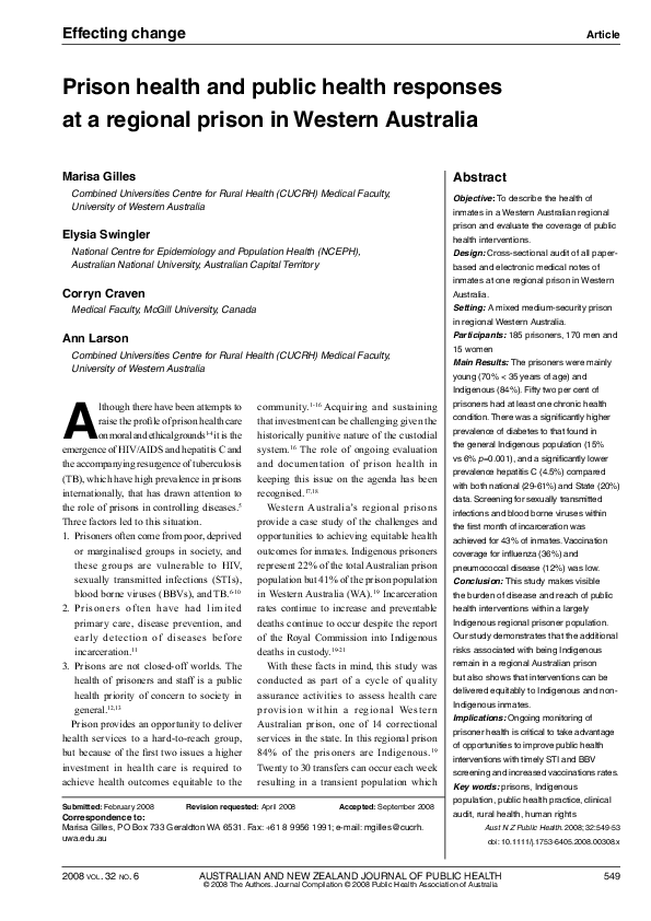 (PDF) Prison health and public health responses at a regional prison in ...
