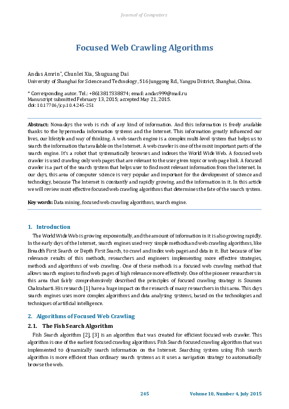Pdf Focused Web Crawling Algorithms Andas Amrin