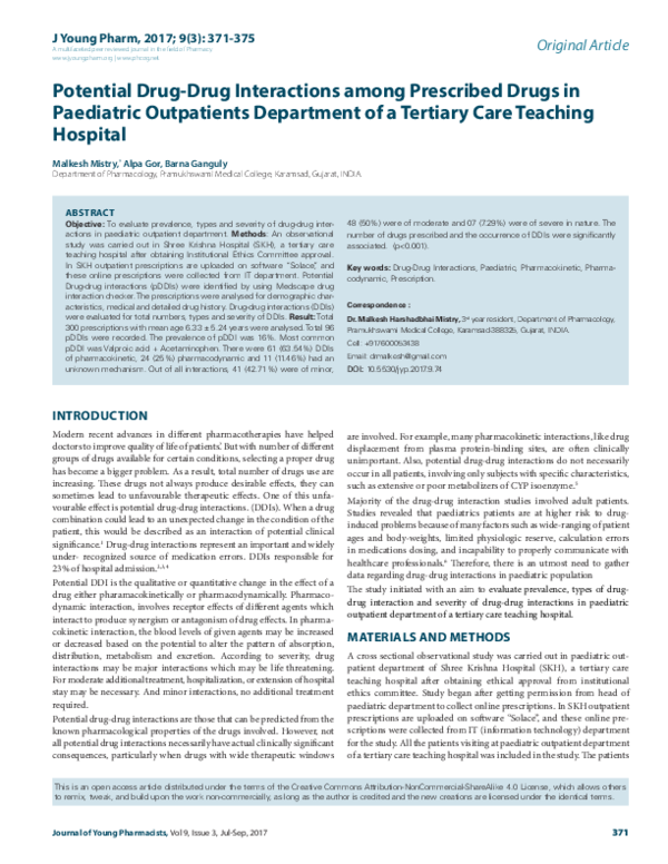 (PDF) Potential Drug-Drug Interactions among Prescribed Drugs in ...