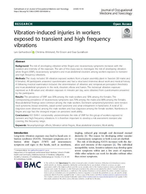 (PDF) Vibration-induced injuries in workers exposed to transient and ...