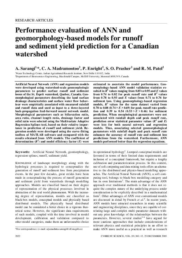 (PDF) Performance evaluation of ANN and geomorphology-based models for runoff and sediment yield ...