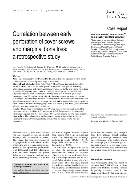 (PDF) Correlation between early perforation of cover screws and ...