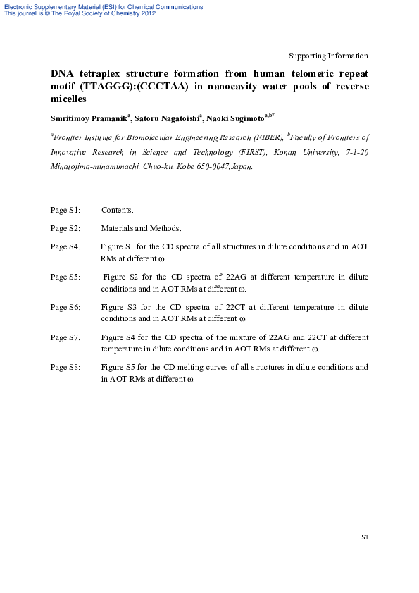 (PDF) DNA Tetraplex Formation in Reverse Micelles