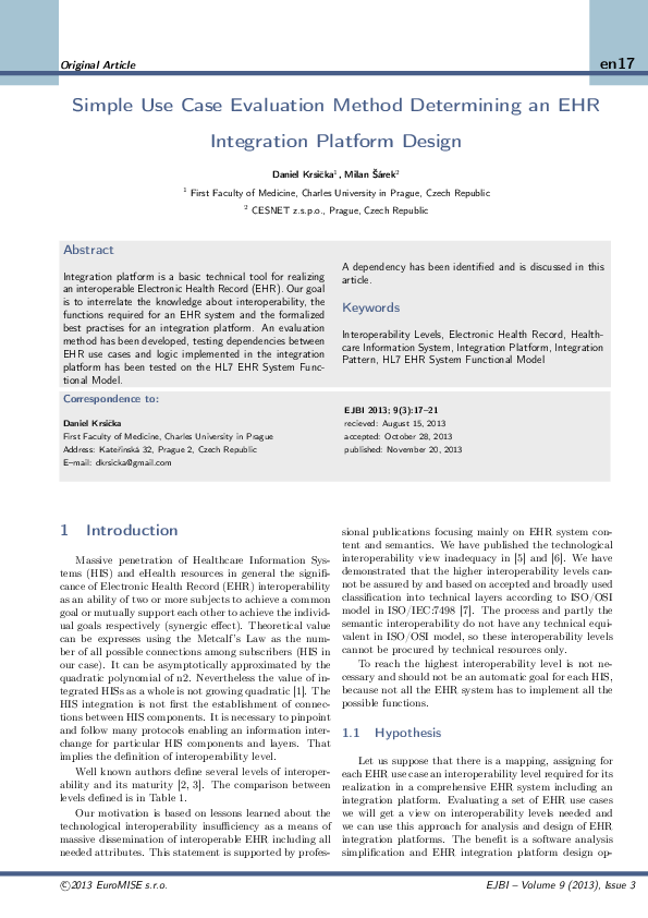 (PDF) Simple Use Case Evaluation Method Determining an EHR Integration ...