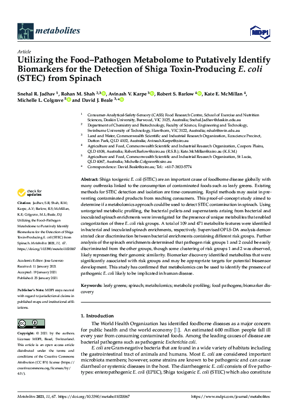 (PDF) Utilizing the Food–Pathogen Metabolome to Putatively Identify ...