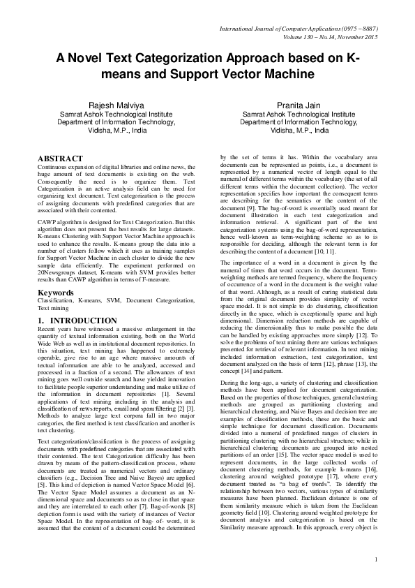 Pdf K Means And Svm For Enhanced Text Categorization 