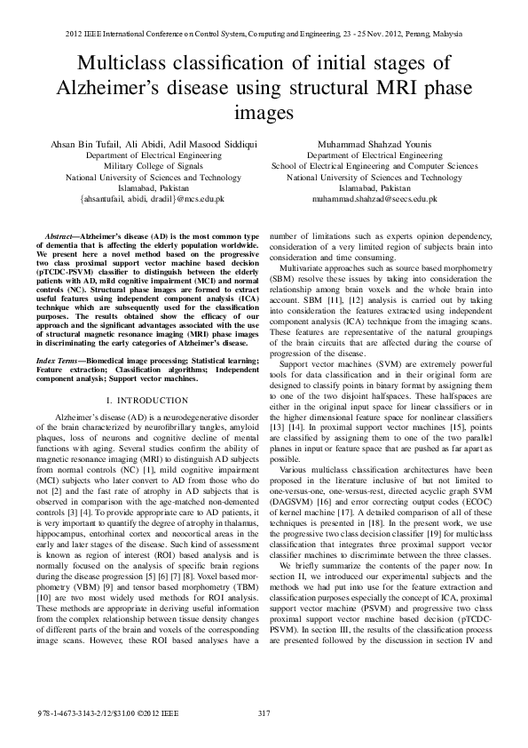 (PDF) Multiclass classification of initial stages of Alzheimer's disease using structural MRI ...