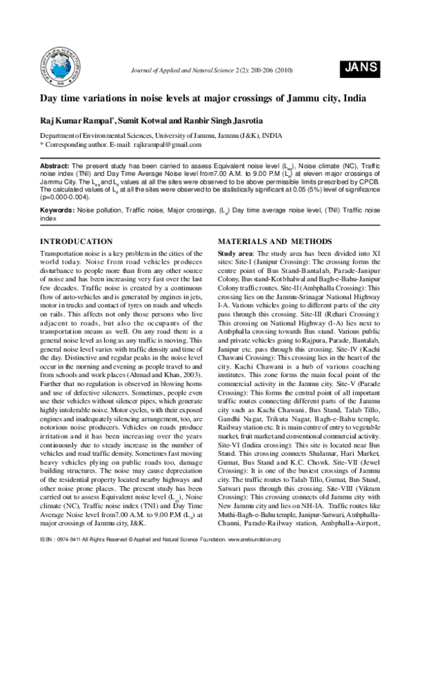 (PDF) Day time variations in noise levels at major crossings of Jammu ...