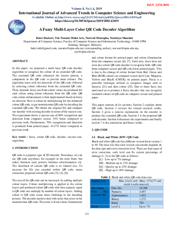 Pdf A Fuzzy Multi Layer Color Qr Code Decoder Algorithm