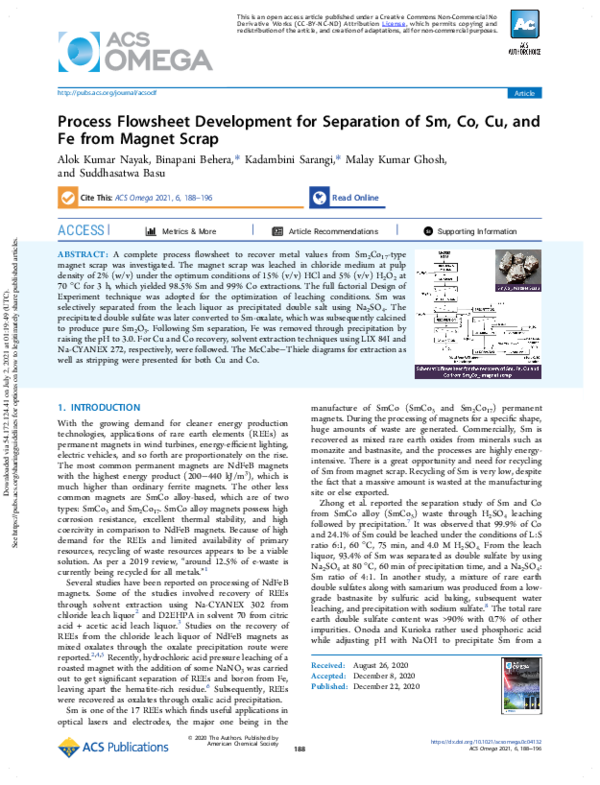 (PDF) Process Flowsheet Development for Separation of Sm Co, Cu, and Fe ...