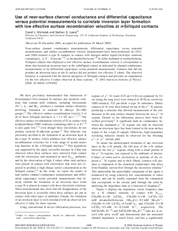 (PDF) Use of near-surface channel conductance and differential ...
