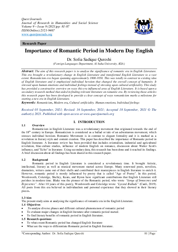 (PDF) Importance of Romantic Period in Modern Day English