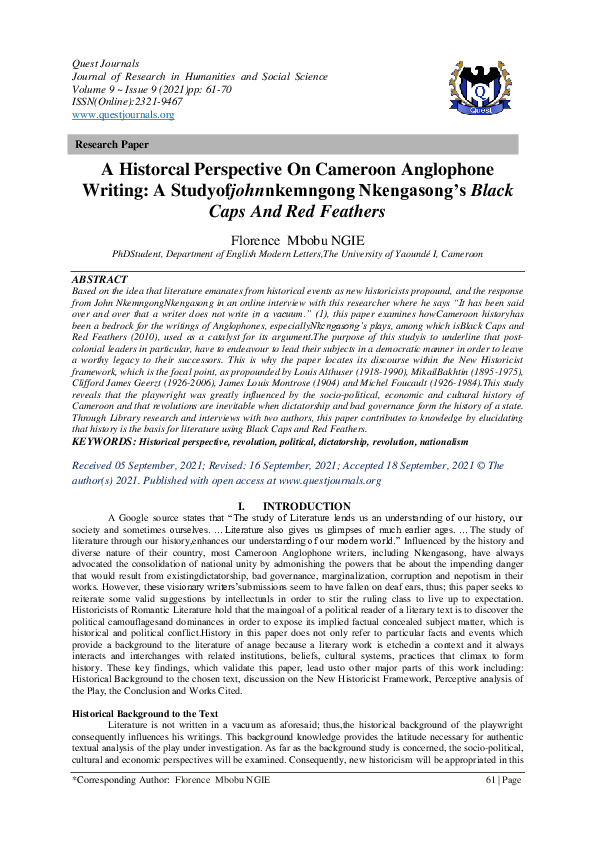 (PDF) A Historcal Perspective On Cameroon Anglophone Writing: A ...