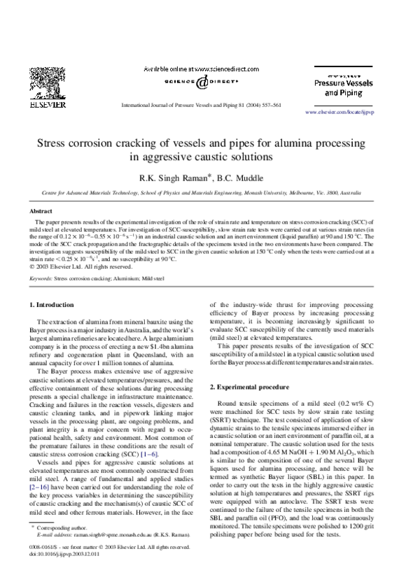 (PDF) Stress corrosion cracking of vessels and pipes for alumina ...