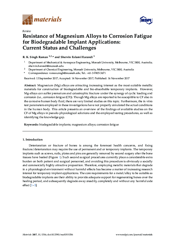(PDF) Resistance of Magnesium Alloys to Corrosion Fatigue for ...