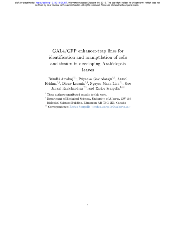 (PDF) GAL4/GFP Lines for Arabidopsis Leaf Study