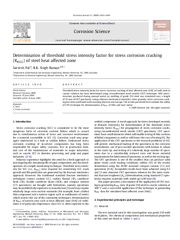 (PDF) Determination of threshold stress intensity factor for stress ...