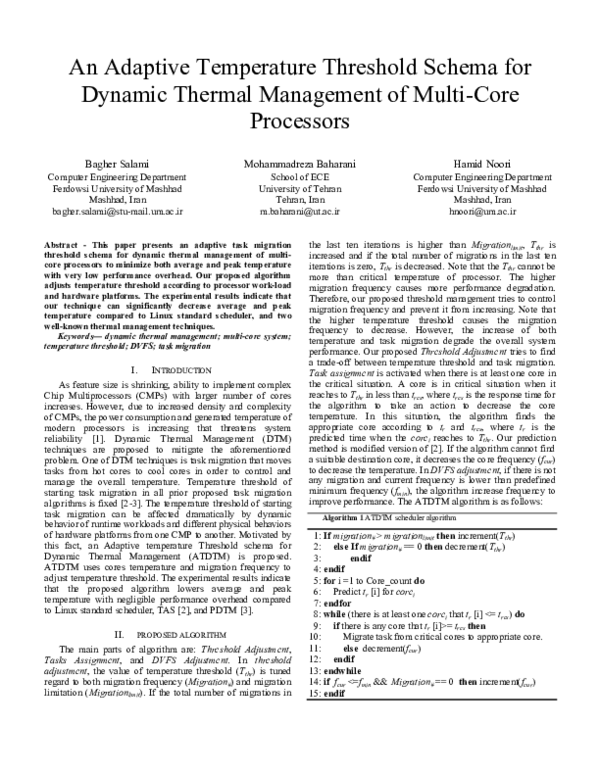 Pdf An Adaptive Temperature Threshold Schema For Dynamic Thermal Management Of Multi Core
