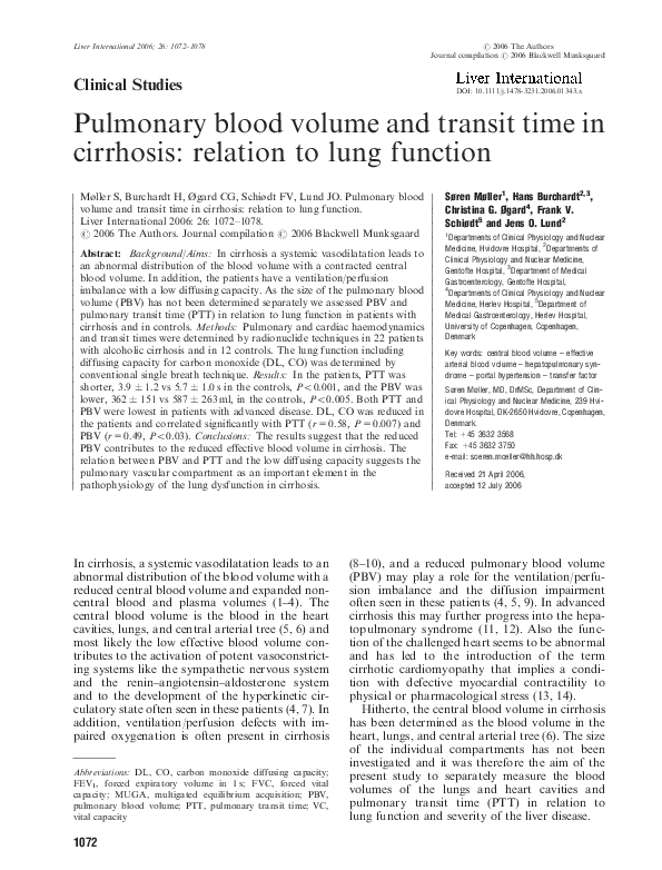 (PDF) Pulmonary blood volume and transit time in cirrhosis: relation to ...