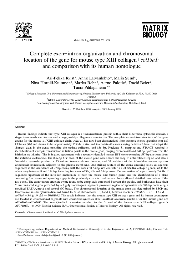 (PDF) Complete exon–intron organization and chromosomal location of the ...