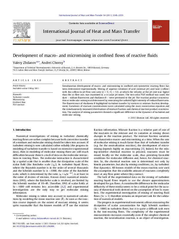 (PDF) Development of macro- and micromixing in confined flows of reactive fluids
